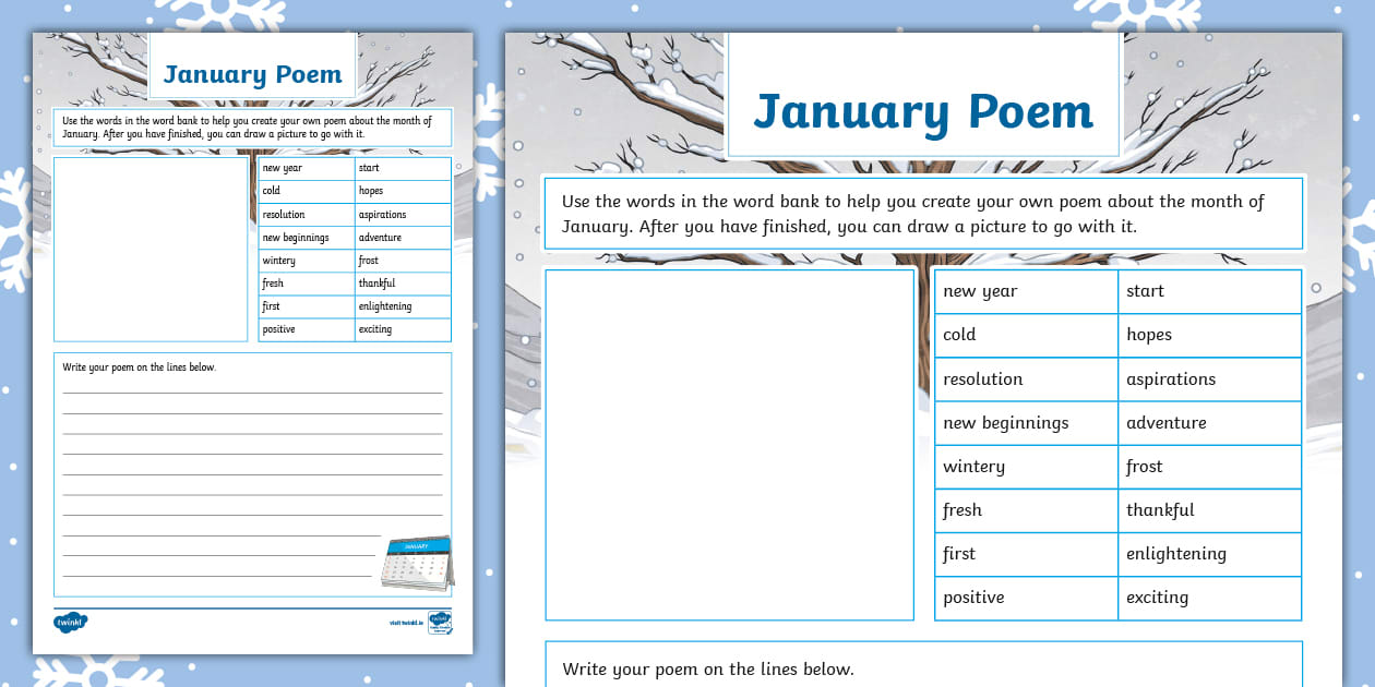 January Poem Writing Template (teacher made) - Twinkl