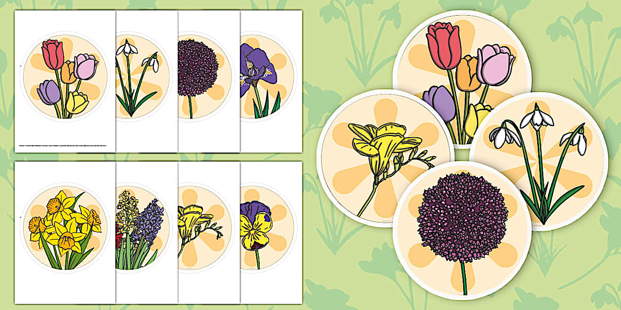 Spring Flowers Circle Display Cut-Outs - Twinkl