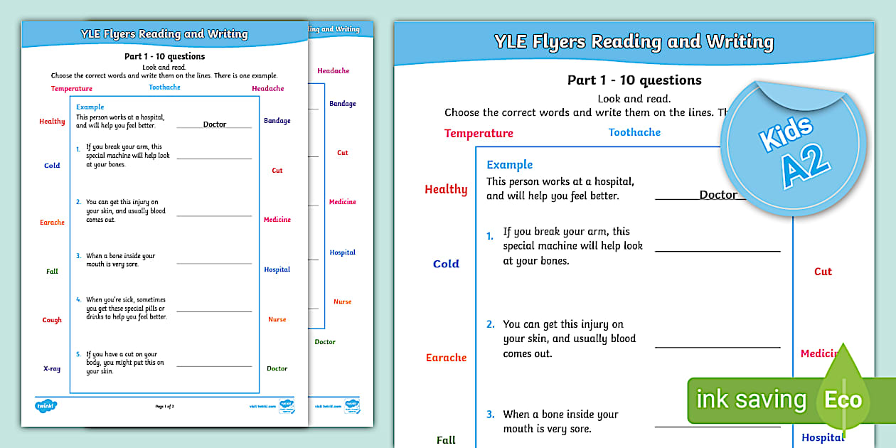 ESL YLE Flyers Reading and Writing Part 1 Worksheet (Health) [Kids, A2]
