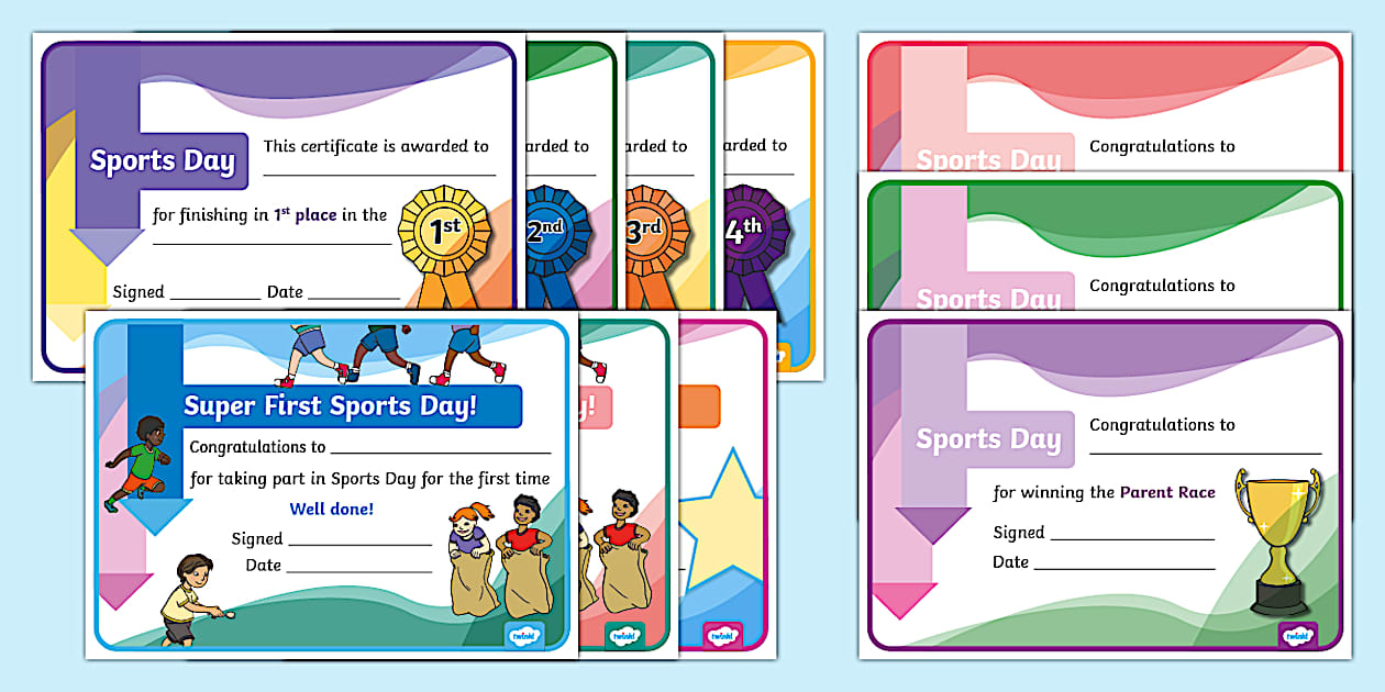 Sports Day Certificate Pack - Organised Events - Twinkl