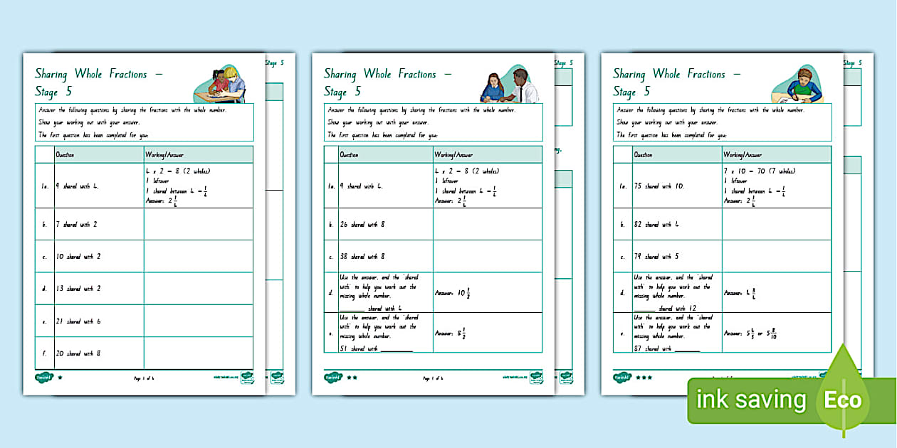 Sharing Whole Fractions - Stage 5 Differentiated Questions