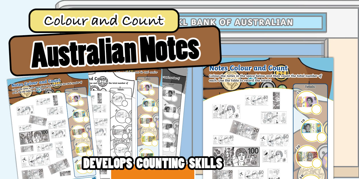 Australian Notes Colour and Count Worksheet
