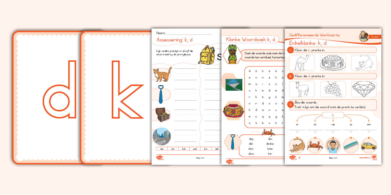 Graad 1 Klanke Hulpbronpakket k,d (teacher made) - Twinkl