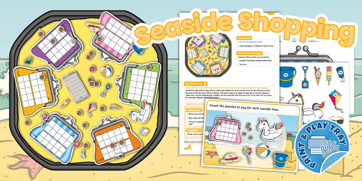 Seaside Shopping Print and Play Tray | Twinkl
