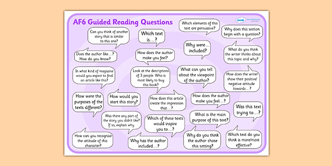 AF6 Guided Reading Question Mat (teacher made) - Twinkl