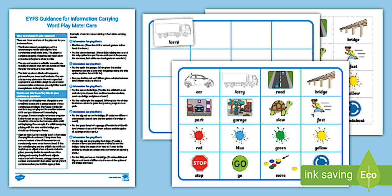 EYFS Information Carrying Word Play Mat and Guidance: Cars
