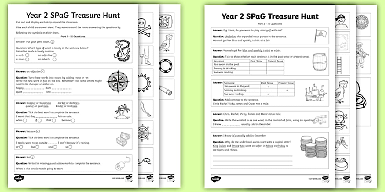 Editable KS1 Year 2 SPaG Treasure Hunt Activity - Twinkl