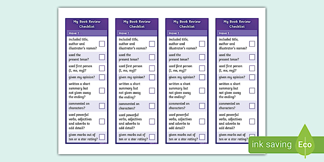 My Book Review Checklist Bookmark (teacher made) - Twinkl