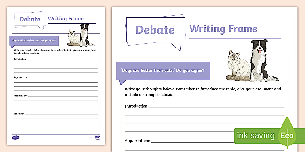 Dogs or Cats? Debate Writing Frame (teacher made) - Twinkl