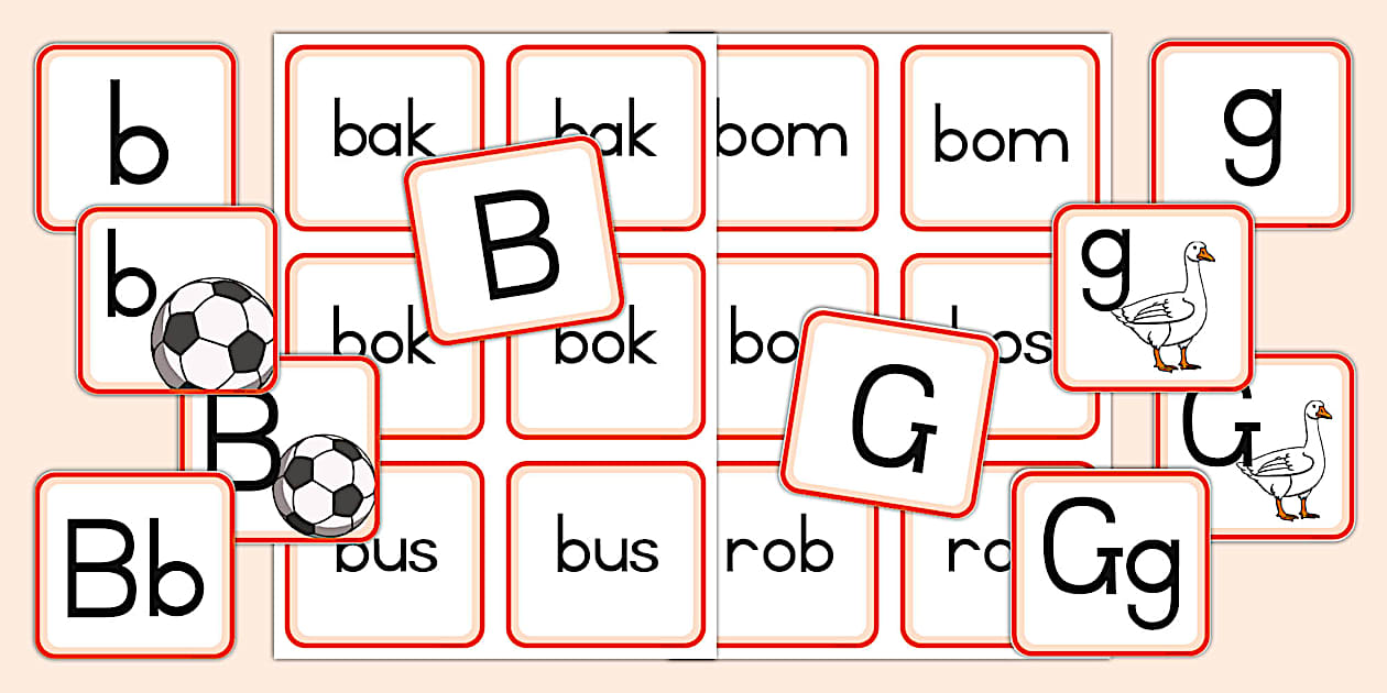 Graad 1 Klanke Dekodeerbare Woordkaarte b, g (teacher made)