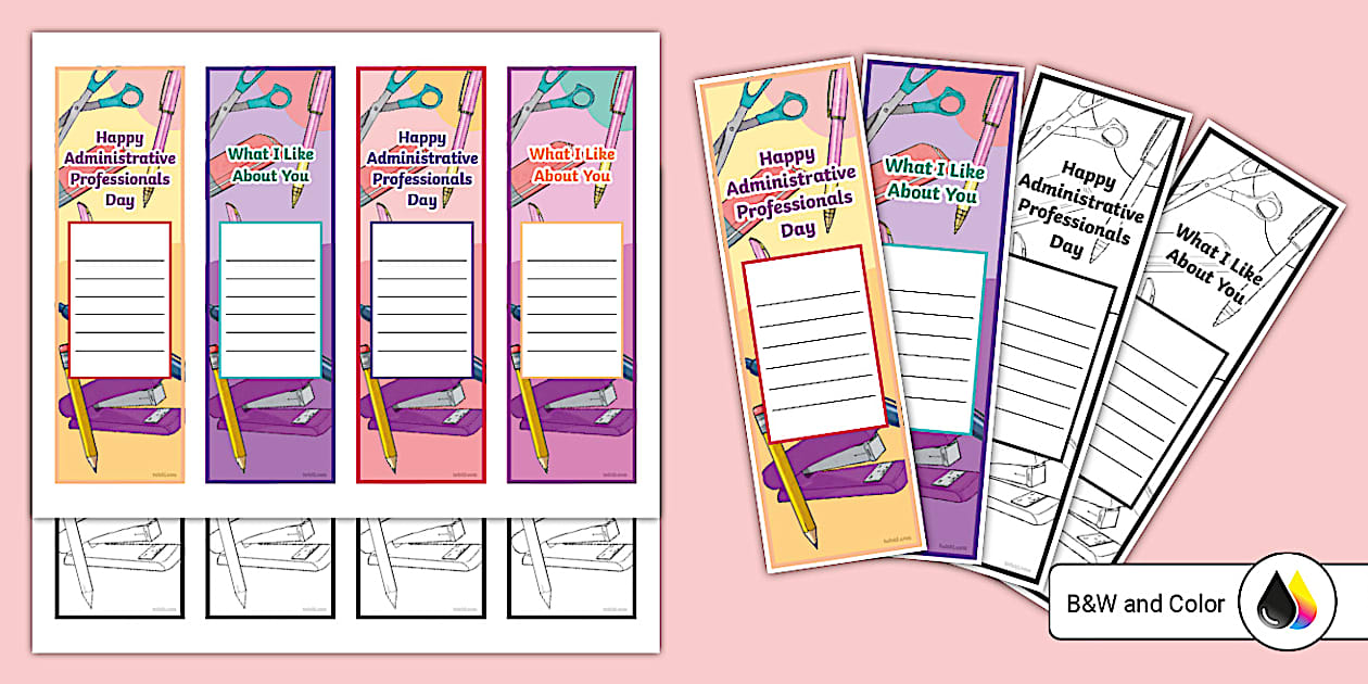Administrative Professionals Day Bookmarks for 3rd-5th Grade