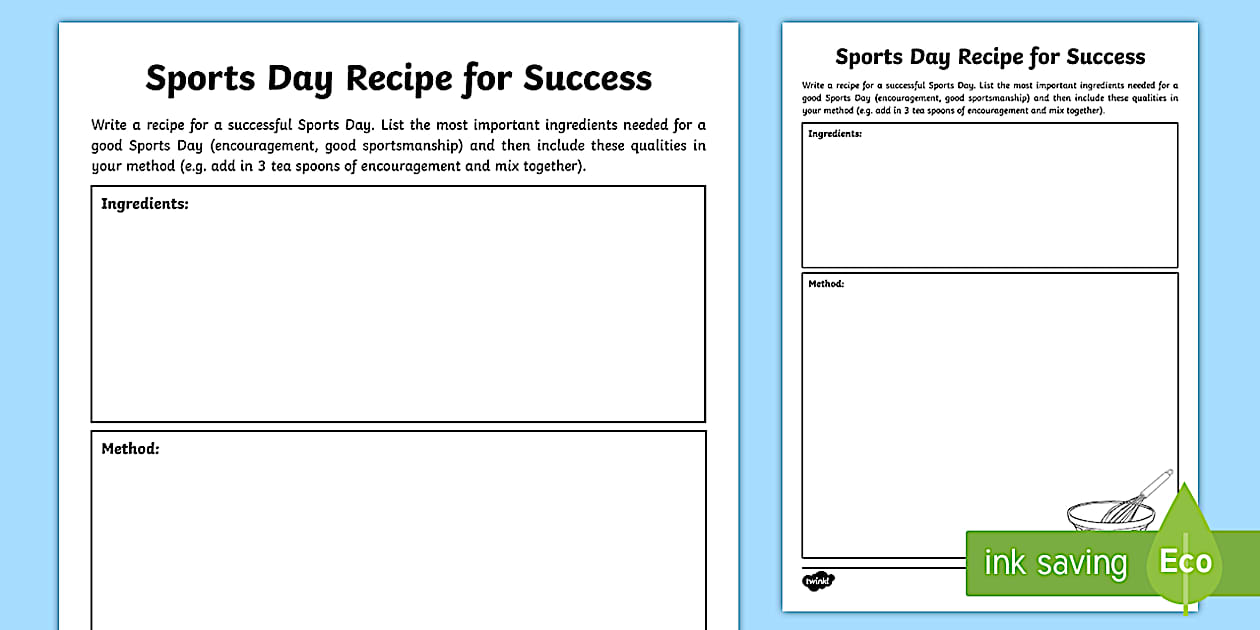 Editable Sports Day Recipe for Success Worksheet - Twinkl