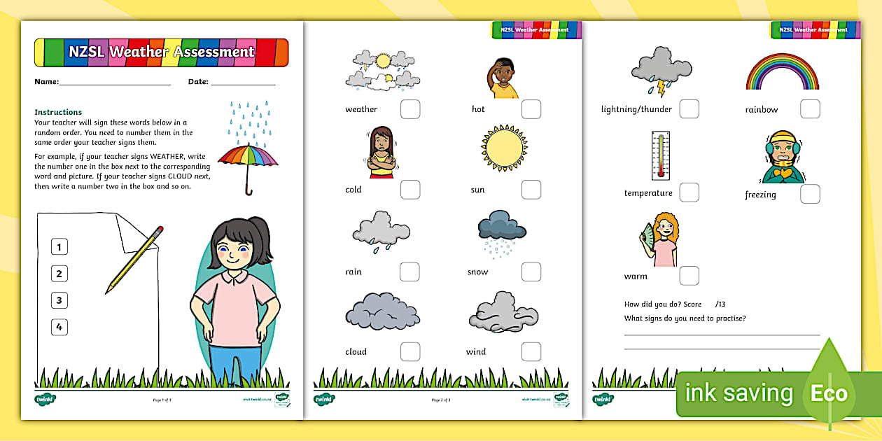 NZSL Weather Assessment (teacher made) - Twinkl