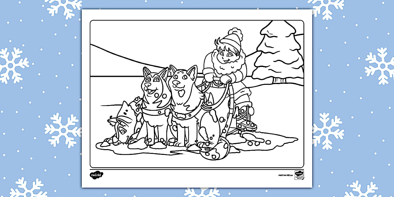 Dog Sledding Colouring Sheet (teacher made) - Twinkl