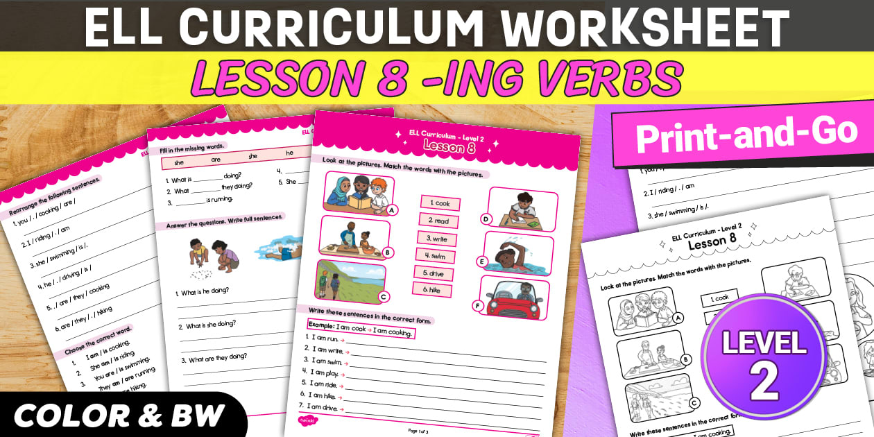 ELL Curriculum: Level 2, Lesson 8 Worksheet (teacher made)