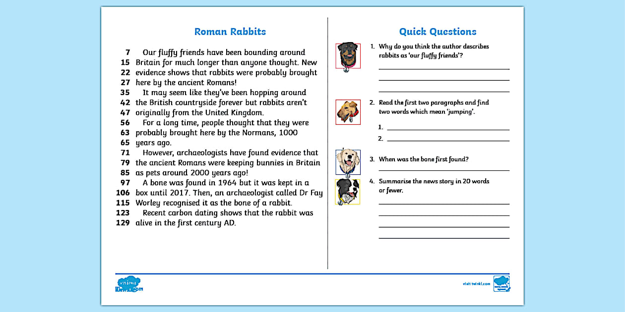 UKS2 Roman Rabbits Daily News 60 - Second Read Activity Cards