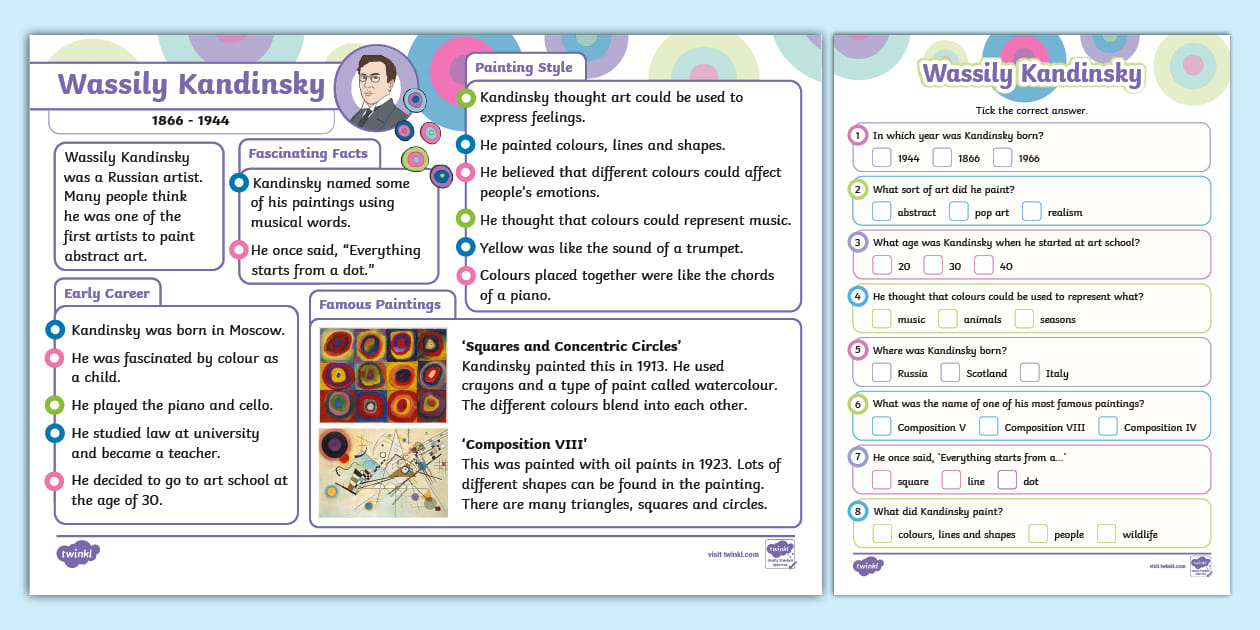 KS1 Art: Wassily Kandinsky Fact File and Quiz Combo - Twinkl