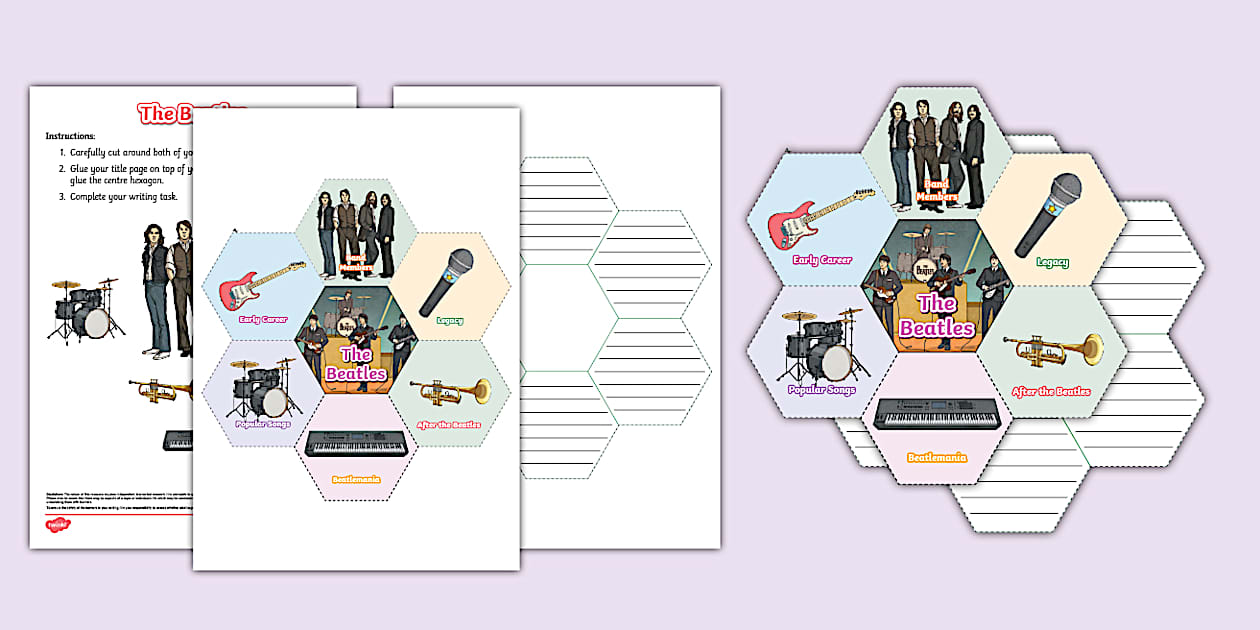 The Beatles Hexagon Writing Template (teacher made) - Twinkl