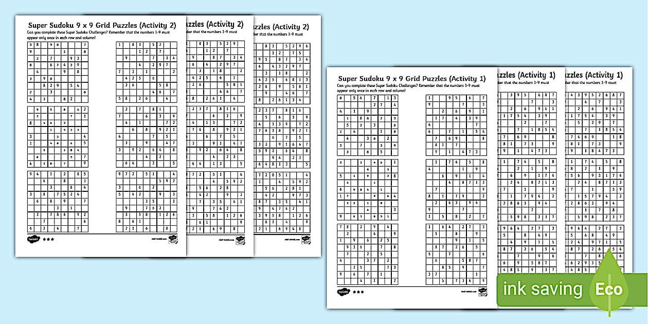 Printable Sudoku for Kids | 9 x 9 Grid Puzzles | Twinkl