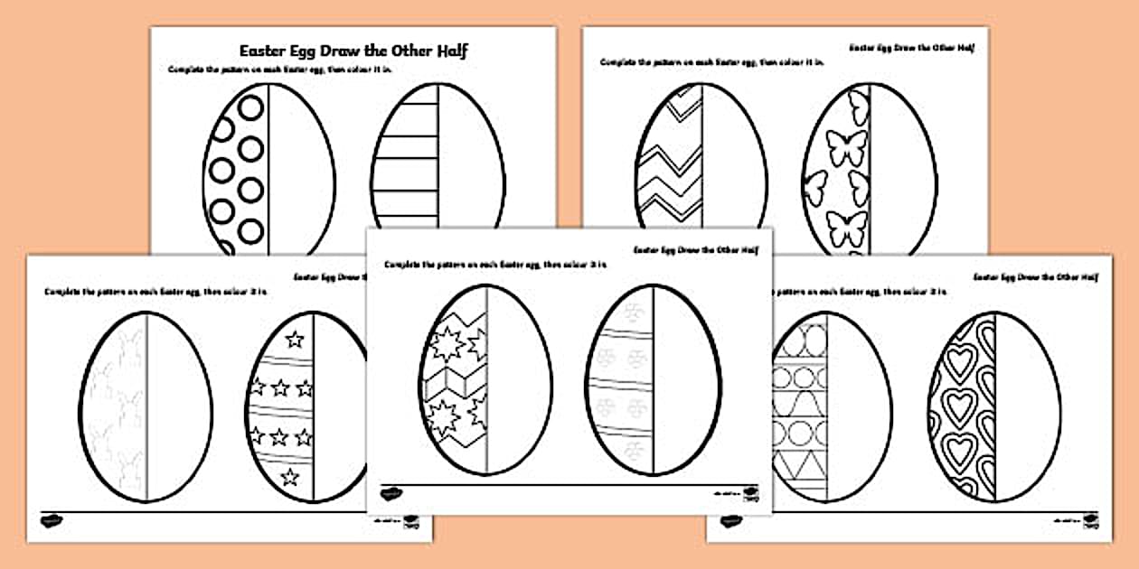 Easter Egg Draw the Other Half Worksheets - Twinkl - KS1t
