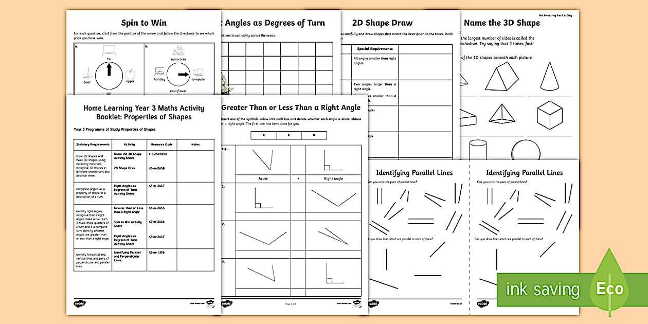 Year 3 Properties of Shapes Learning from Home Maths Activity Pack