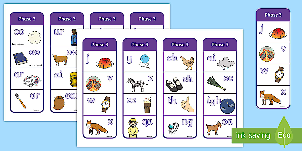 Phonics Phase 3 Phonemes Bookmarks