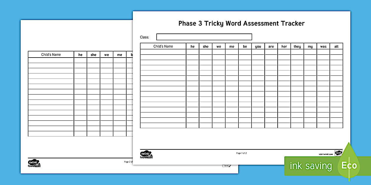 Phase 3 Tricky Word Whole Class Assessment Tracker - Twinkl
