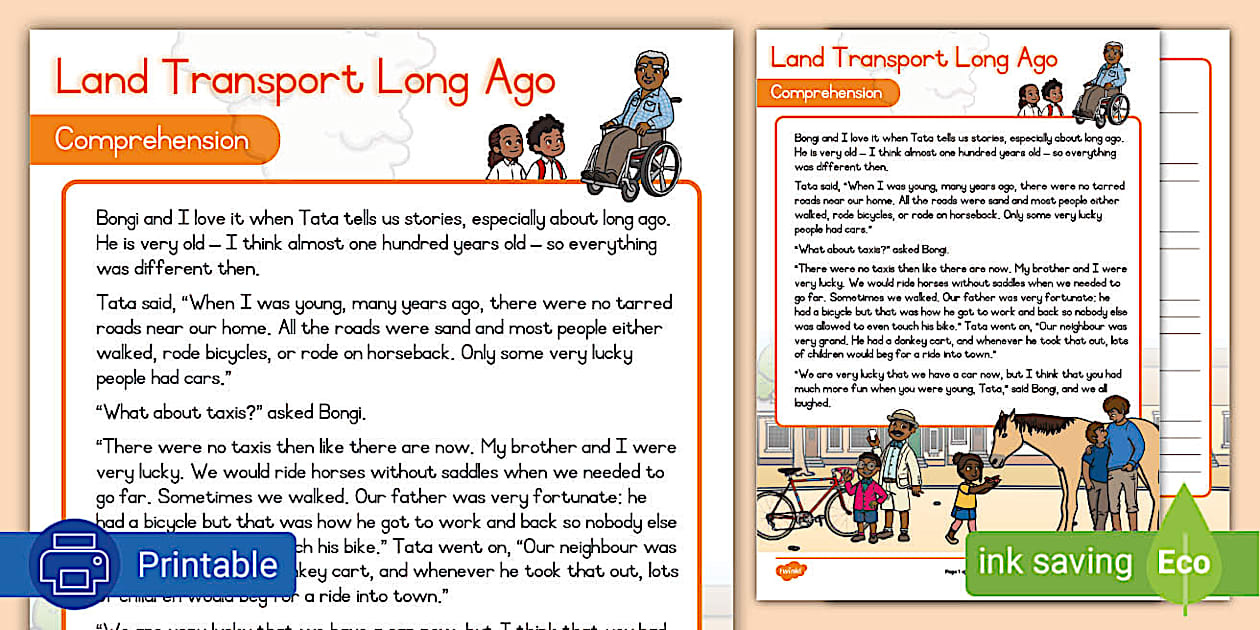 Land Transport Long Ago - Comprehension (teacher made)