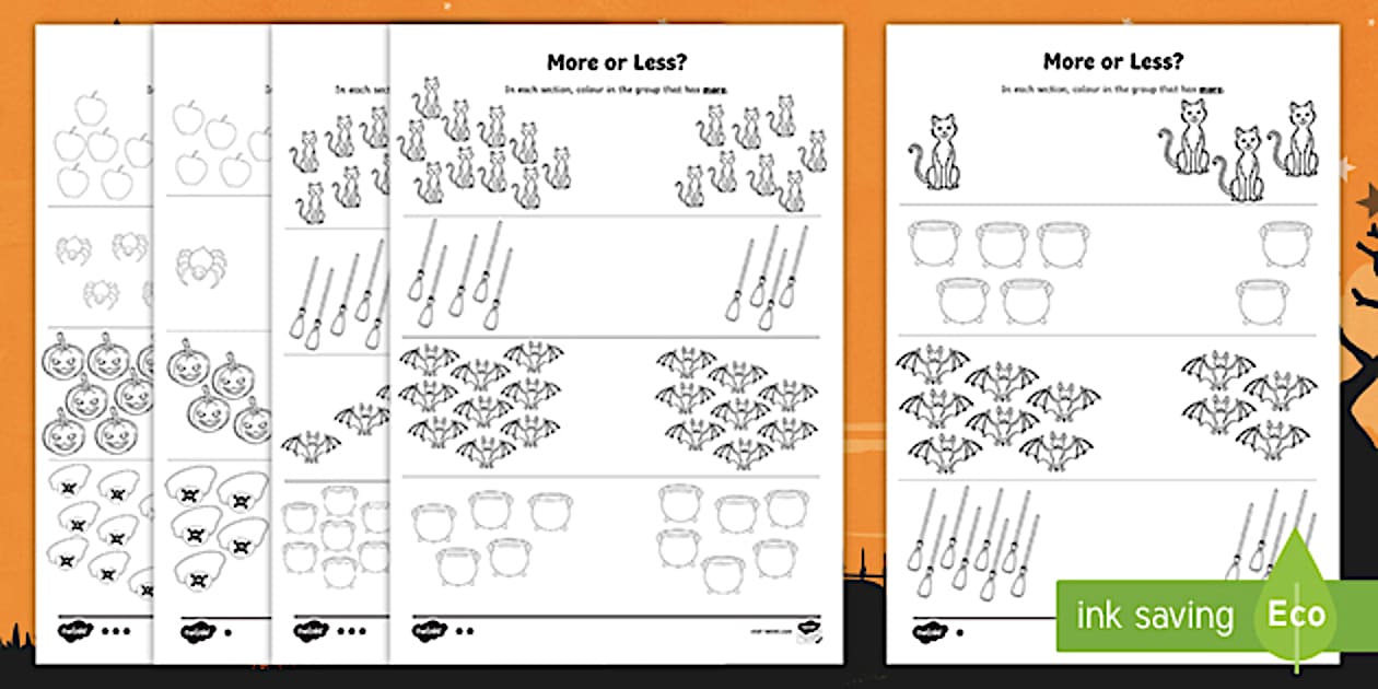 Editable Halloween-Themed More or Less Colouring Pages