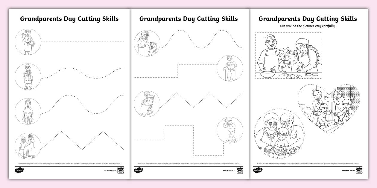 Grandparents Day Differentiated Cutting Skills Worksheet / Worksheet