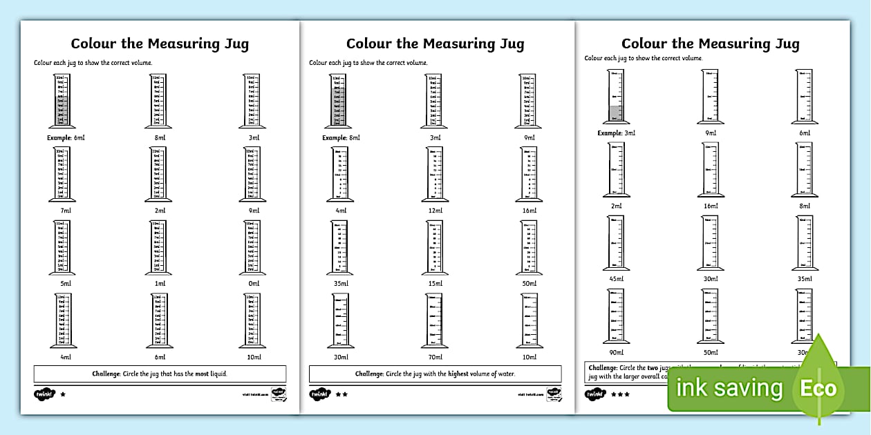 Colour the Measuring Jug Differentiated Worksheets - Twinkl Colour the Measuring Jug Differentiated Worksheets - Twinkl