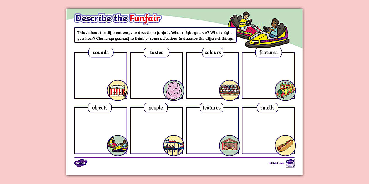 Funfair Adjectives Worksheet (teacher made) - Twinkl