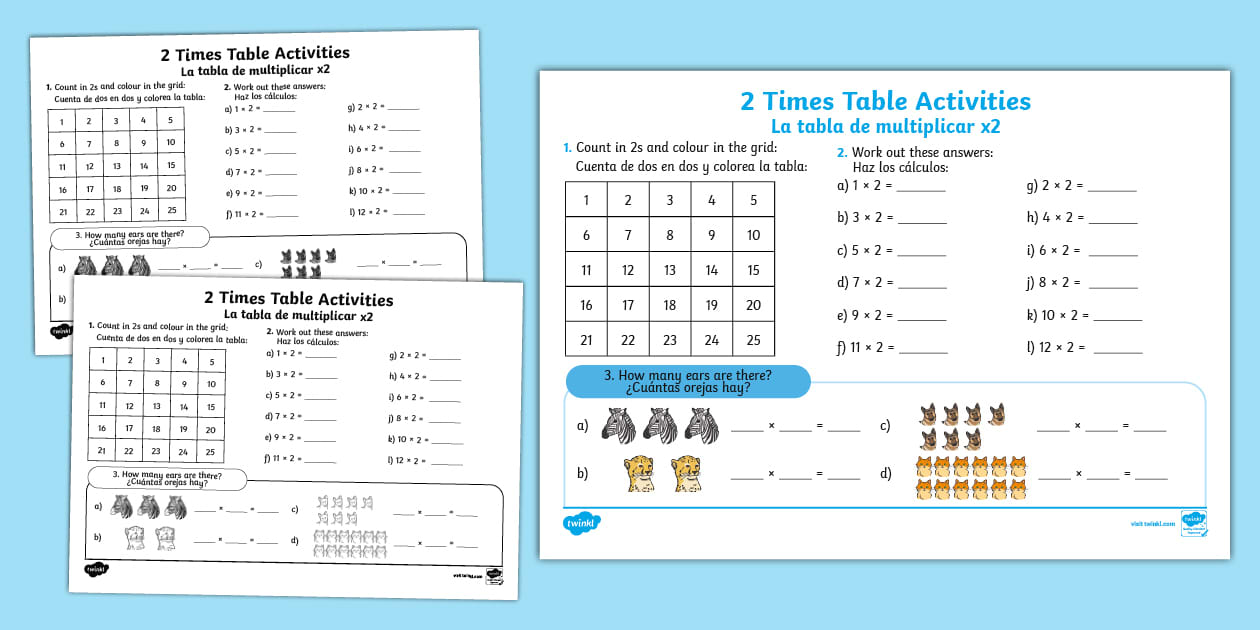 👉 * NEW * 2 Times Table Activities - Dual Language English and Spanish