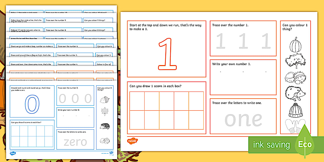 Autumn-Themed Number Formation Mats 0 to 10 Activity Pack