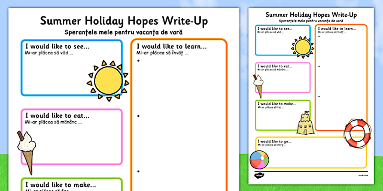Summer Holiday Hopes Write Up Worksheet / Worksheet Romanian Translation