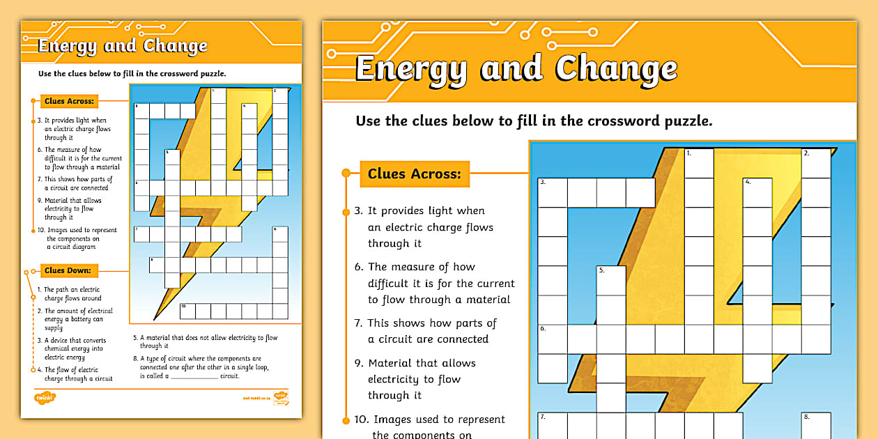 Grade 6: Energy and Change Crossword Puzzle (teacher made)