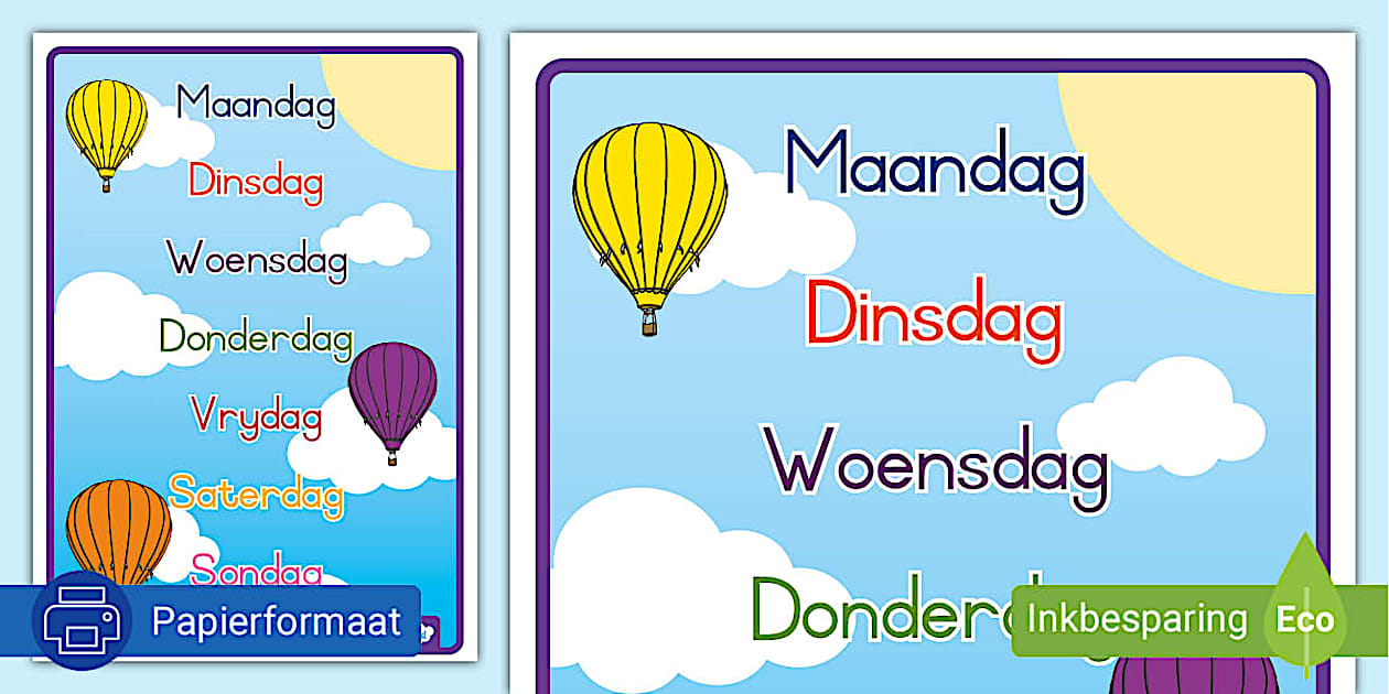 Dae van die Week Lugballon Plakkaat (Teacher-Made) - Twinkl