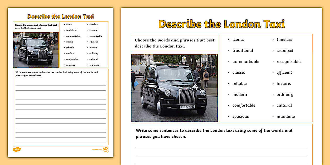 Describe a London Taxi Worksheet (teacher made) - Twinkl