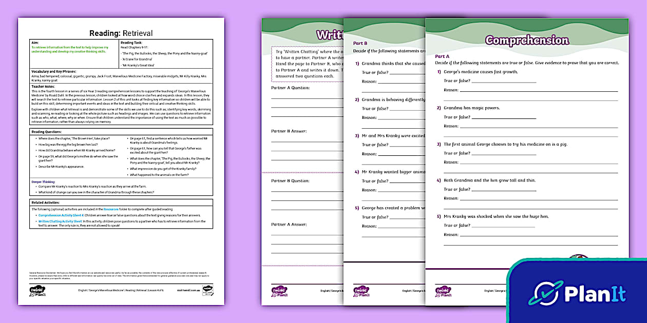 Year 3 'George's Marvellous Medicine': Reading Lesson 4