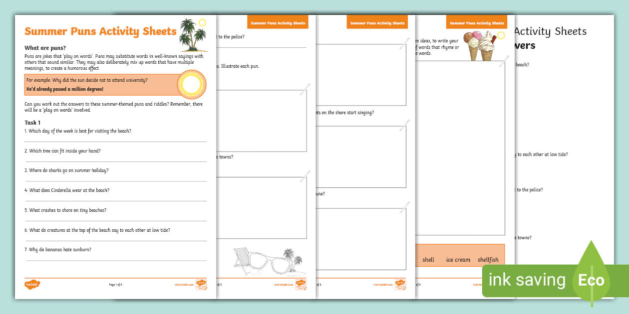 Summer Puns Activity Sheets (teacher made) - Twinkl