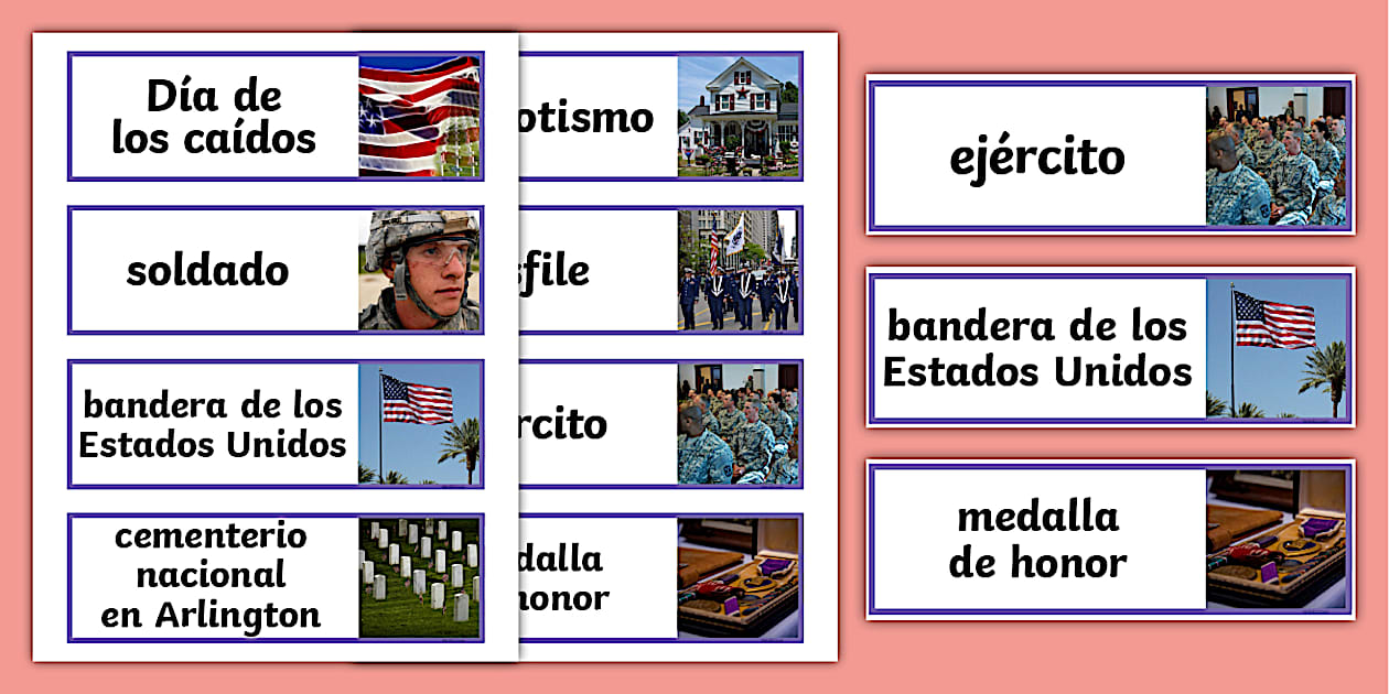 Tarjetas de palabras: Día de los caídos (teacher made)