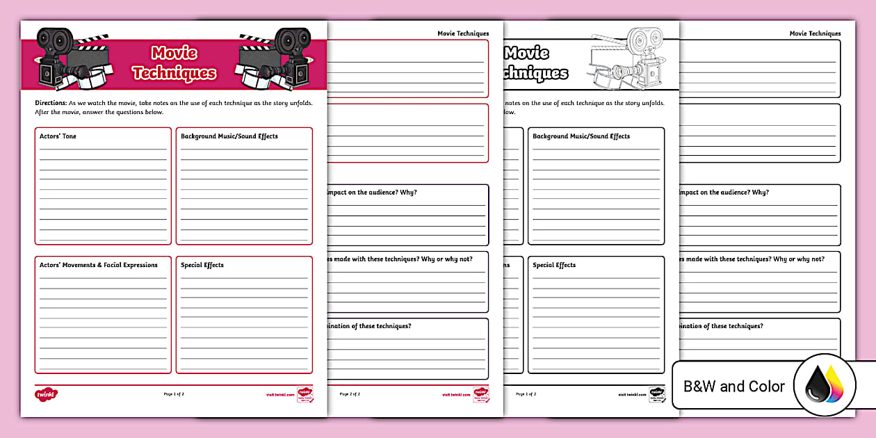 Movie Techniques Analysis Activity for 6th-8th Grade