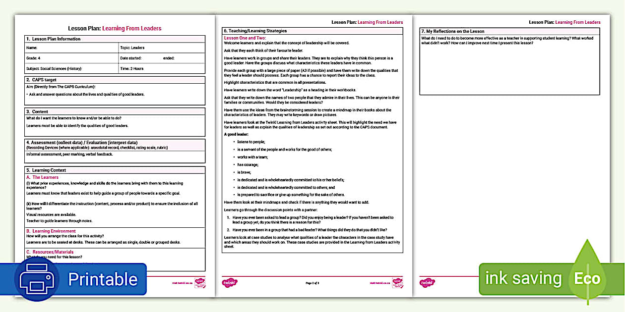 Learning from Leaders Lesson Plan - Grade 4 - History