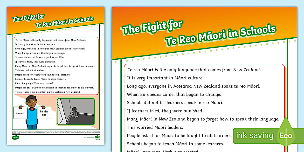 The Fight for Te Reo Māori in Schools - Y0-2 Fact File