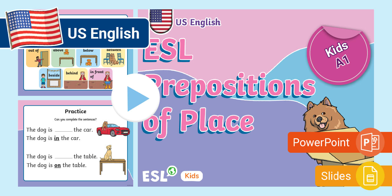 ESL Prepositions of Place (US-English) [Kids, A1] - Twinkl