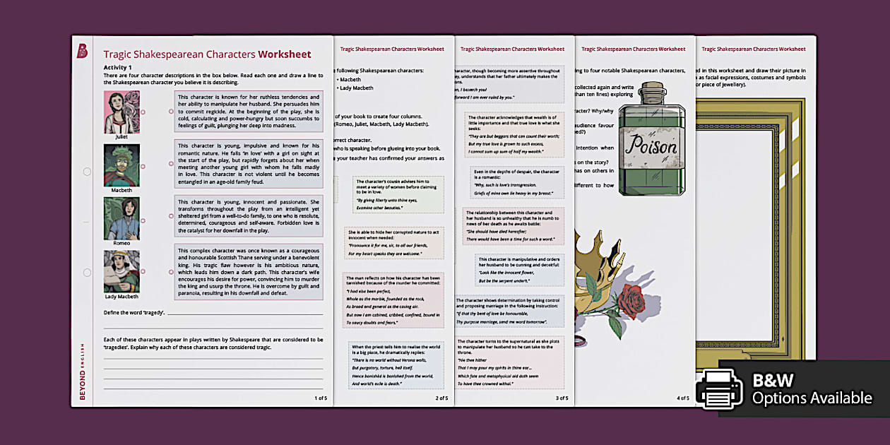 Tragic Shakespearean Characters Worksheet (teacher made)