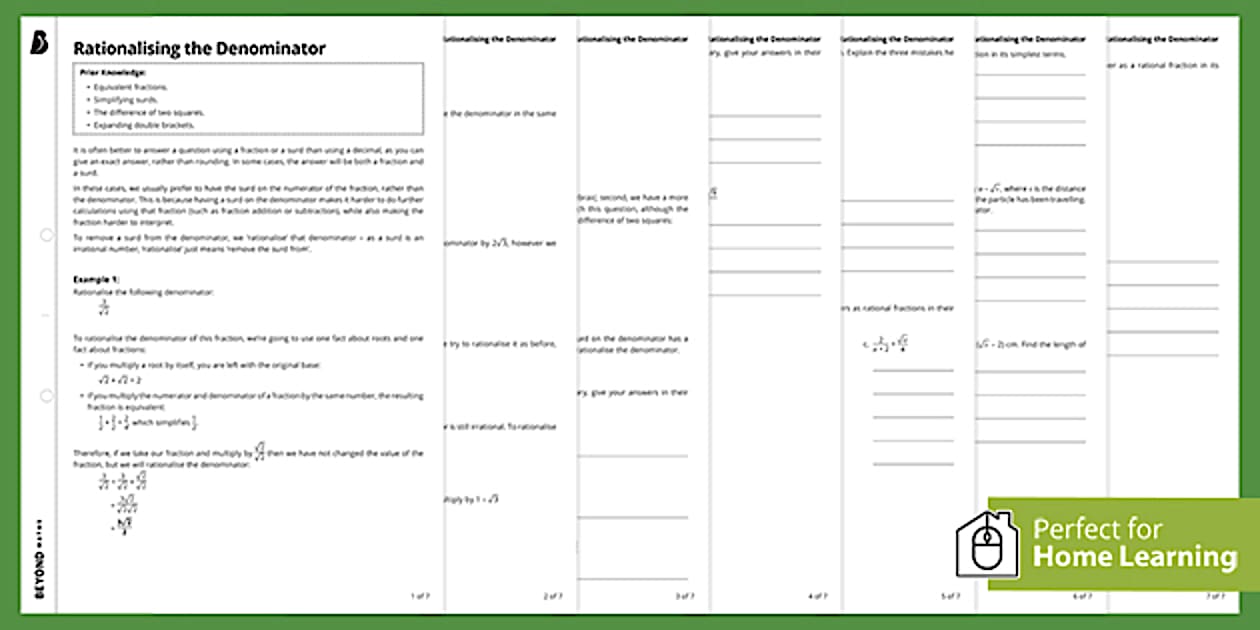 👉 Rationalising The Denominator Worksheet | GCSE Higher Maths