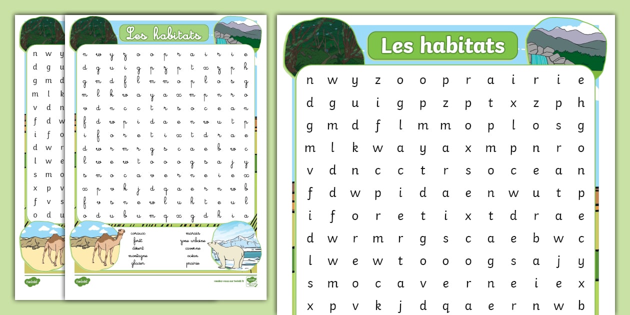 * NEW * Mots mêlés : Les habitats - Twinkl Sciences