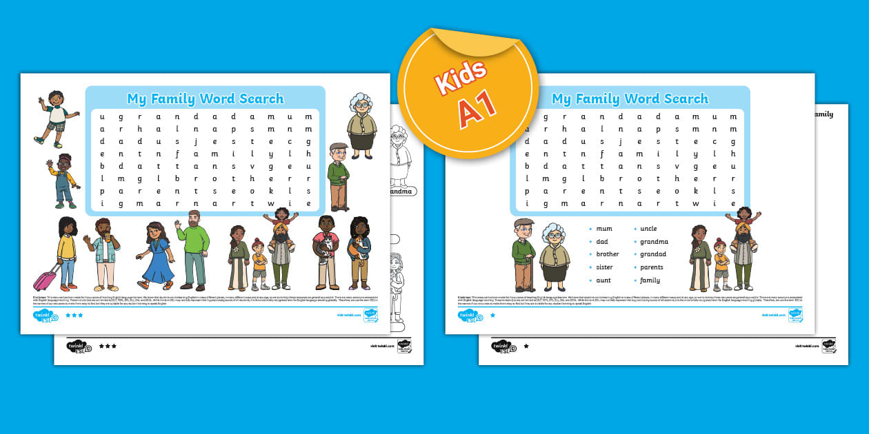 ESL Differentiated 'My Family' Word Search [Kids, A1]