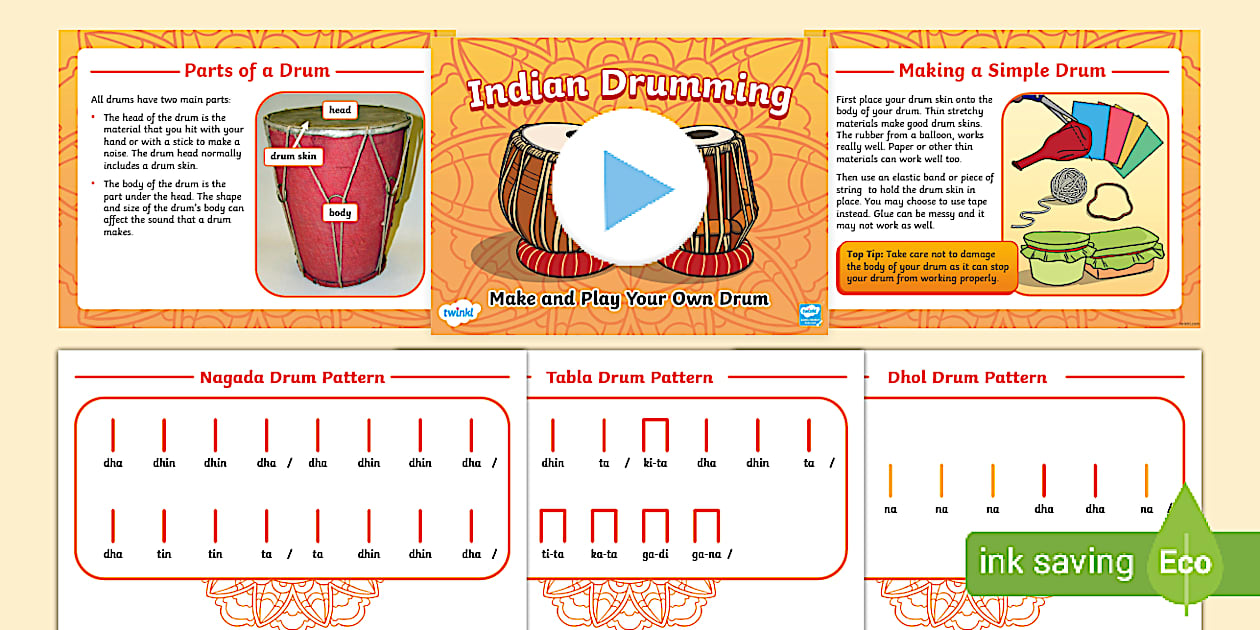 Indian Drumming - Make and Play Your Own Drum - Twinkl